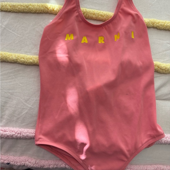 Marni | Swim | Marni Coral Swimsuit With Yellow Logo | Poshmark
